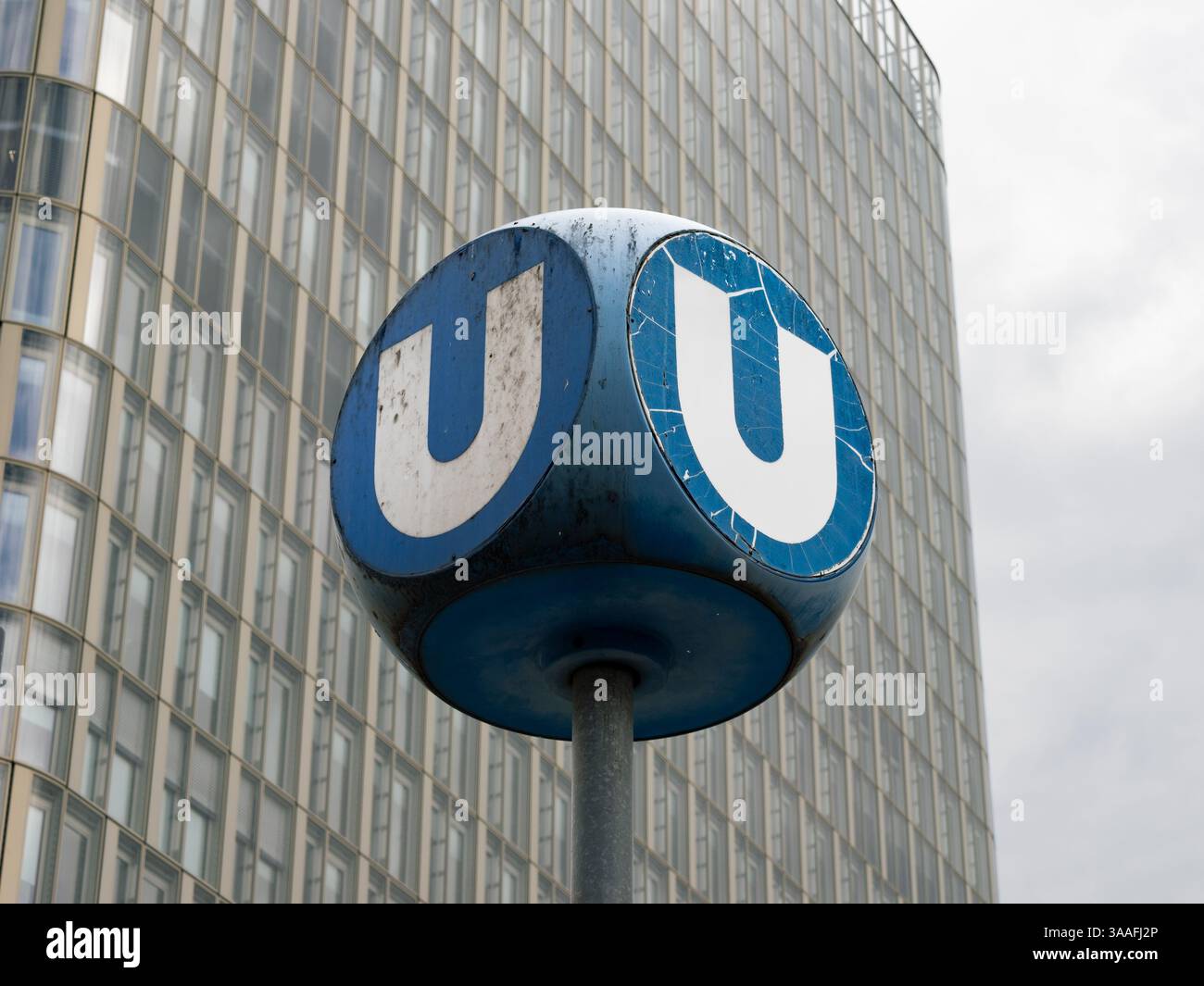 Vienna underground station entrance sign close-up. Public ...