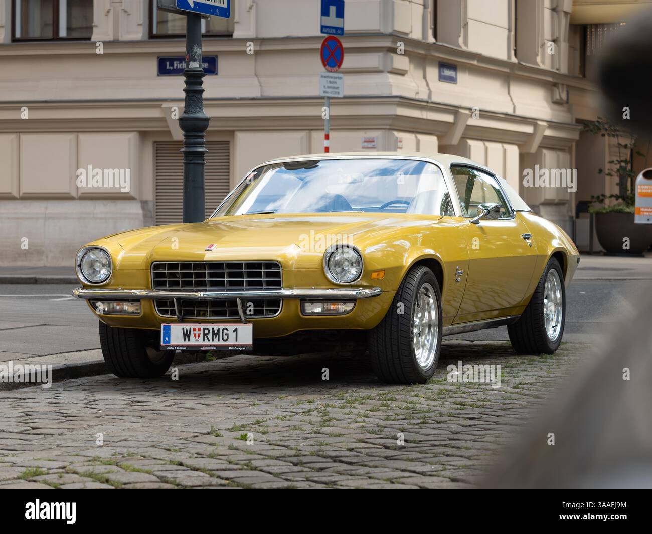 Chevrolet Camaro muscle car from the 1970s. The restored oldtimer is a ...