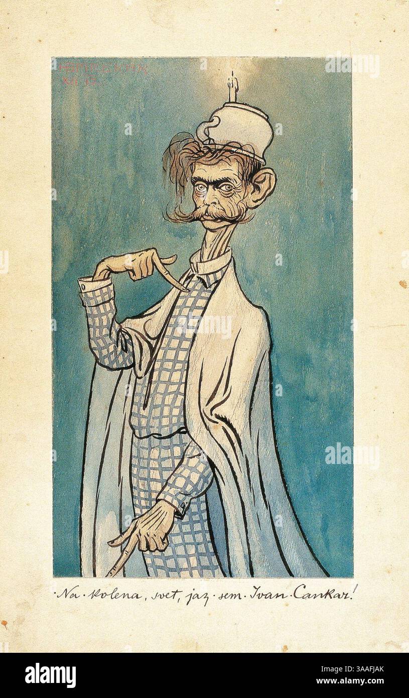 Ivan Cankar caricature by Smrekar (3 Stock Photo - Alamy