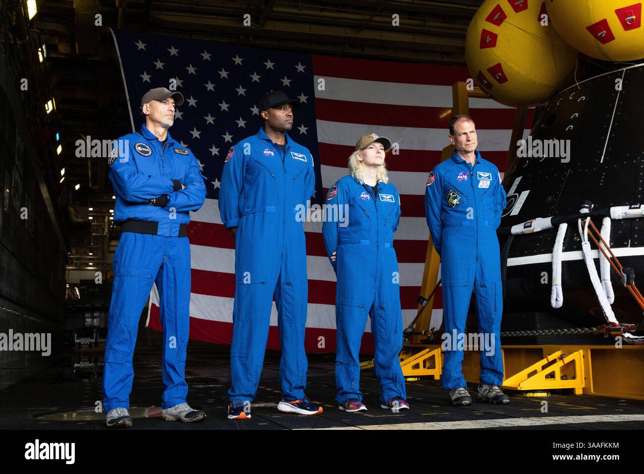 Astronauts, from left, Luca Parmitano, Andre Douglas, Deniz Burnham and ...