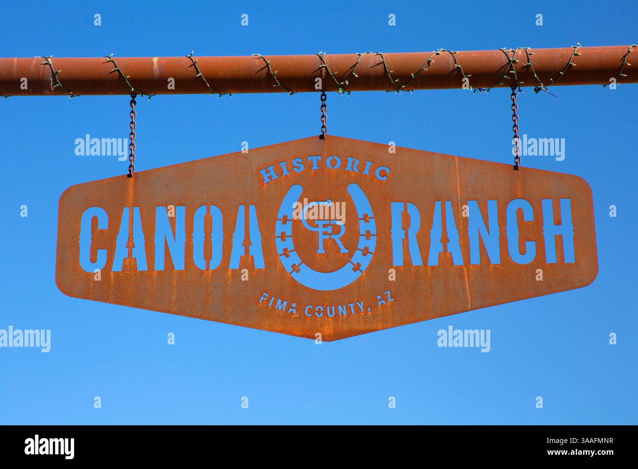 Entrance gate sign, Raúl M. Grijalva Canoa Ranch Conservation Park ...