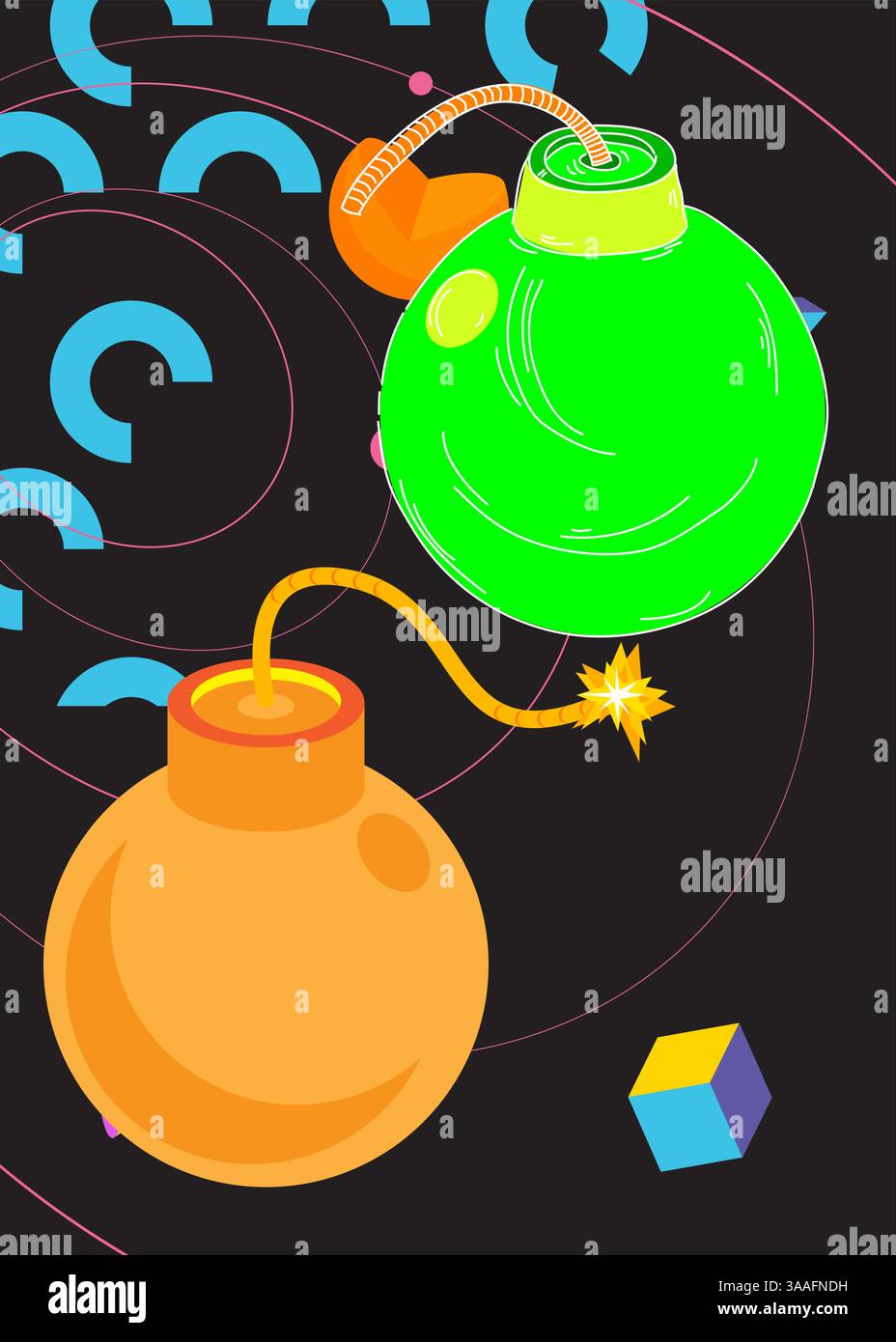 Bomb geometrical graphic retro theme background. Minimal geometric ...