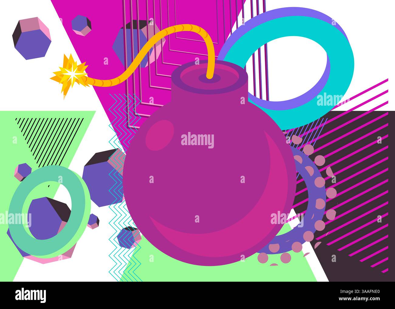 Bomb geometrical graphic retro theme background. Minimal geometric ...