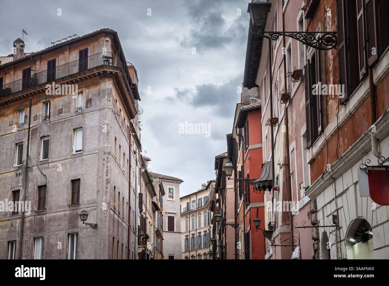Typical residential buildings in Old Rome with traditional Roman ...