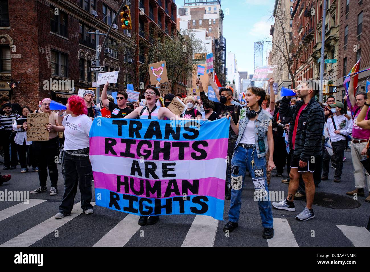 New York, NY, USA. 31st Mar, 2025. Thousands march in the streets of ...