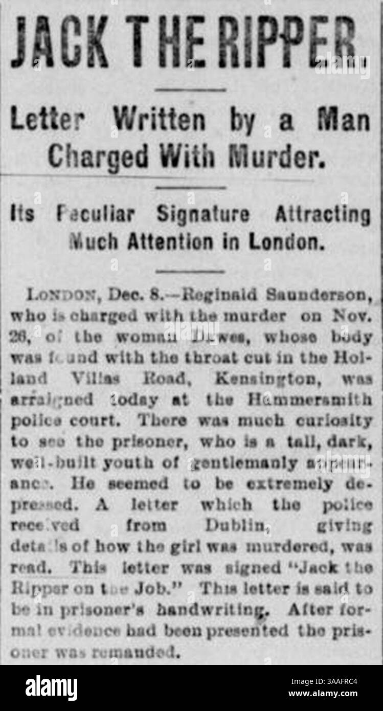 Jack the Ripper, Letter written by a Man Charged With Murder Stock ...