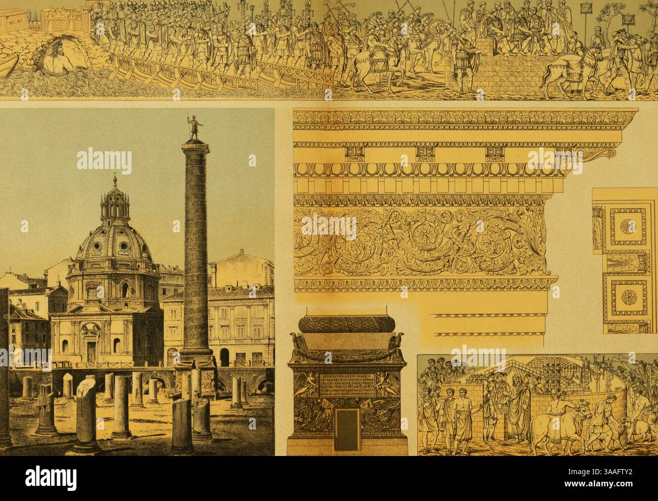 Forum Trajani, public square, ruin, Trajan column with emperor, several ...