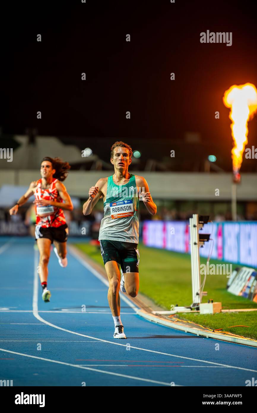 Melbourne, Australia. 29th Mar, 2025. Ky Robinson wins the 5000m race ...
