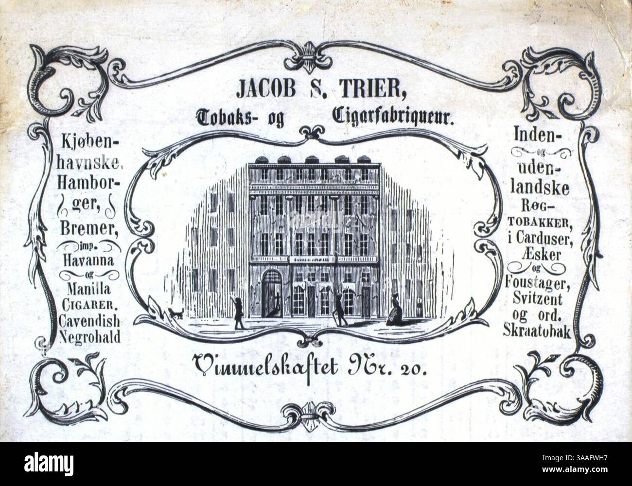 Jacob S. Trier Tobaks- og Cigarfabriqueur på Vimmelskaftet nr. 42 Stock ...