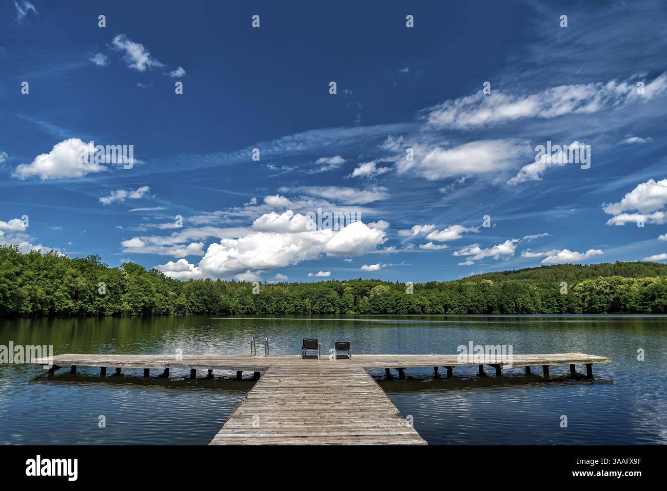Lake with bathing platform in summer in Europe Stock Photo - Alamy