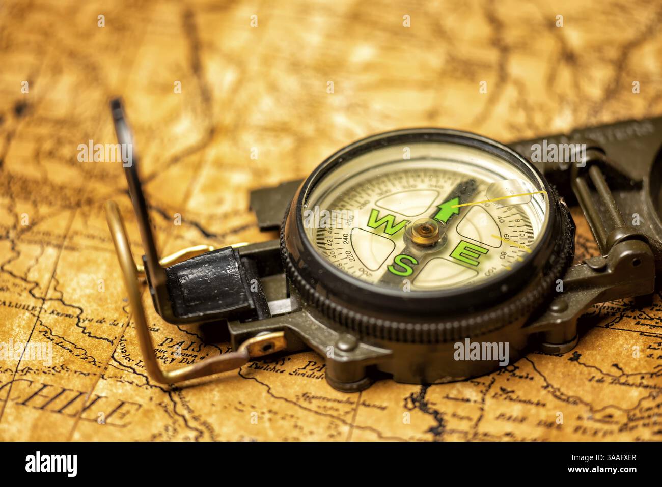 Old expedition map with old-fashioned magnetic compass Stock Photo - Alamy