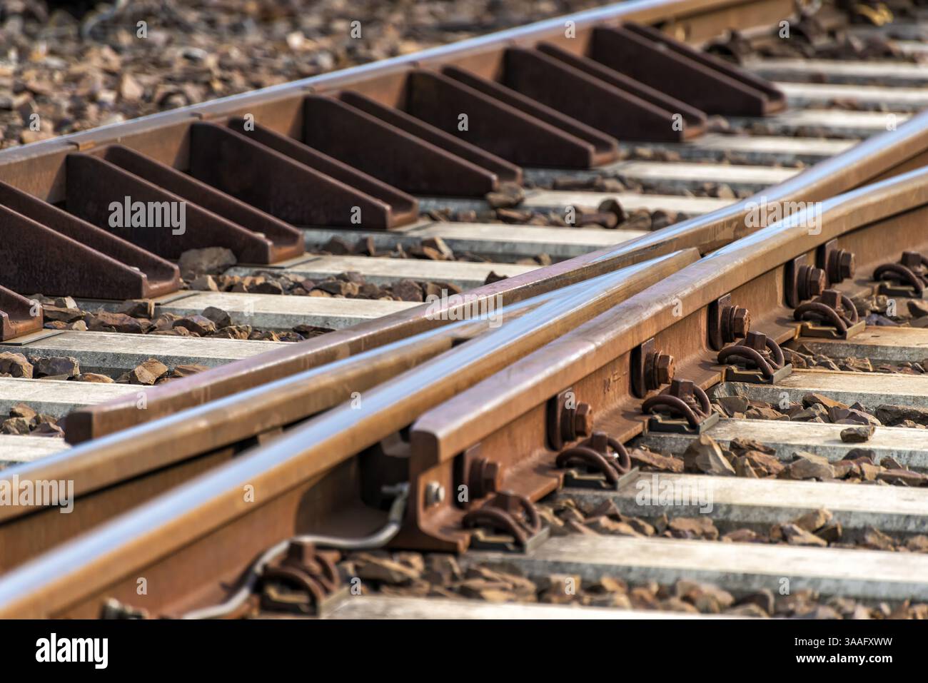 Track with points in a railway station Stock Photo - Alamy