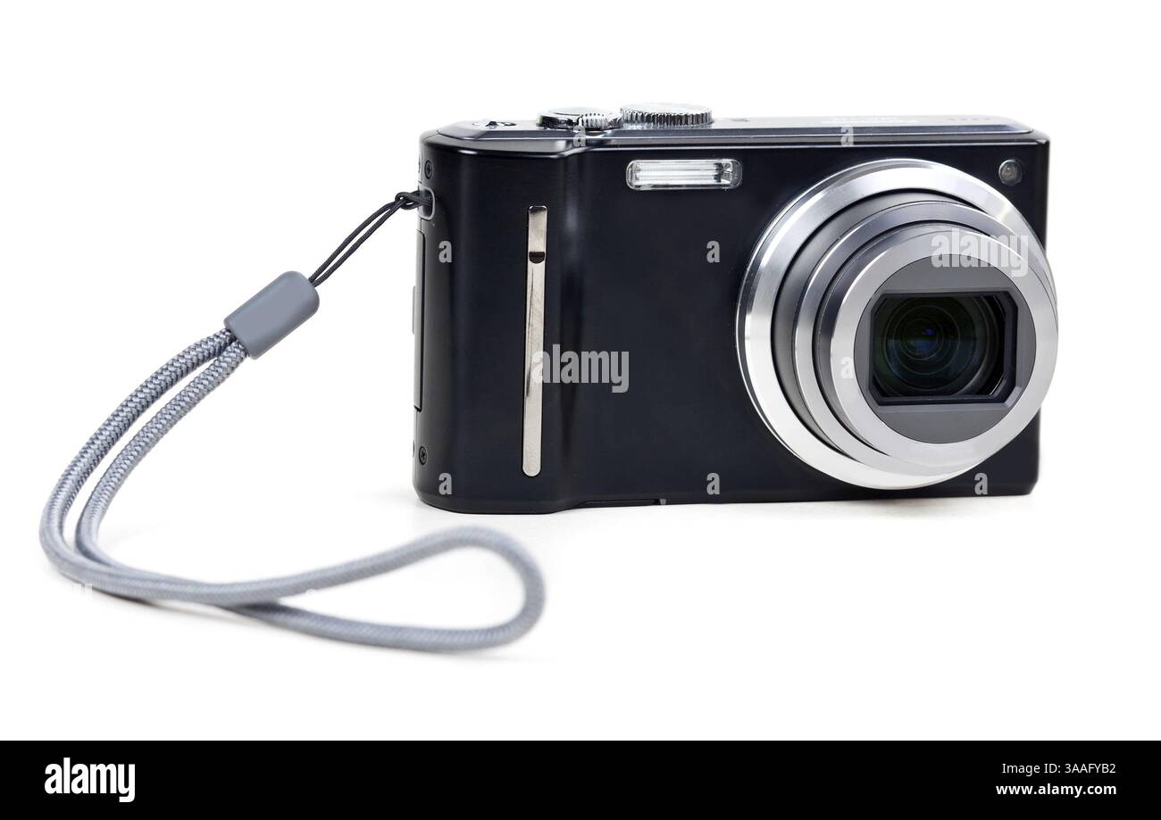 Black camera with sliding lens isolated on a white background Stock ...
