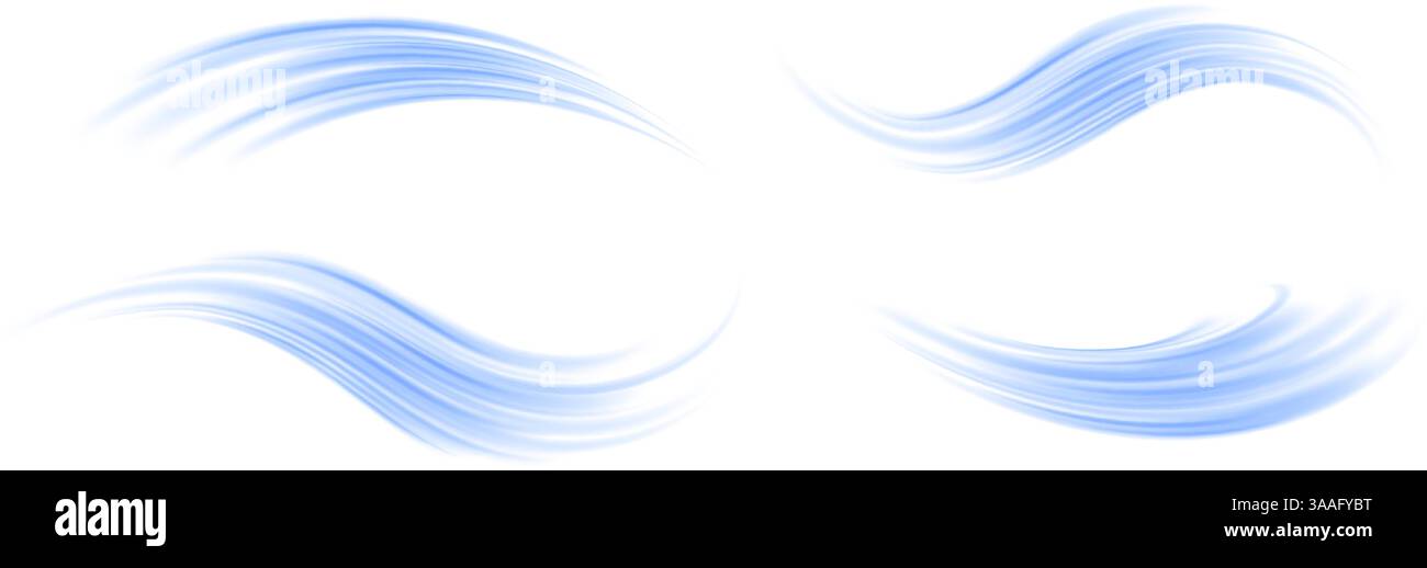 Blue wind line element set. Light curve speed effect collection. Air ...