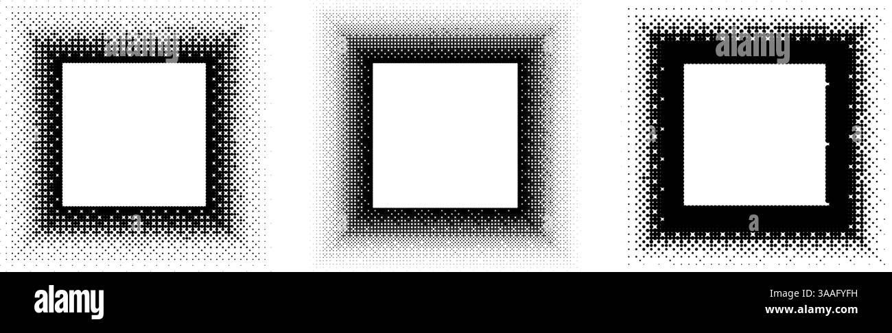 Black halftone square frame set. Dotted 8 bit gradient border ...