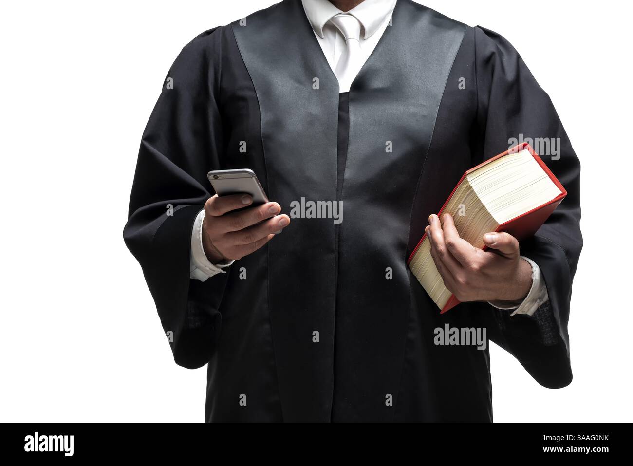 German lawyer with classic black robe, white tie and book Stock Photo ...