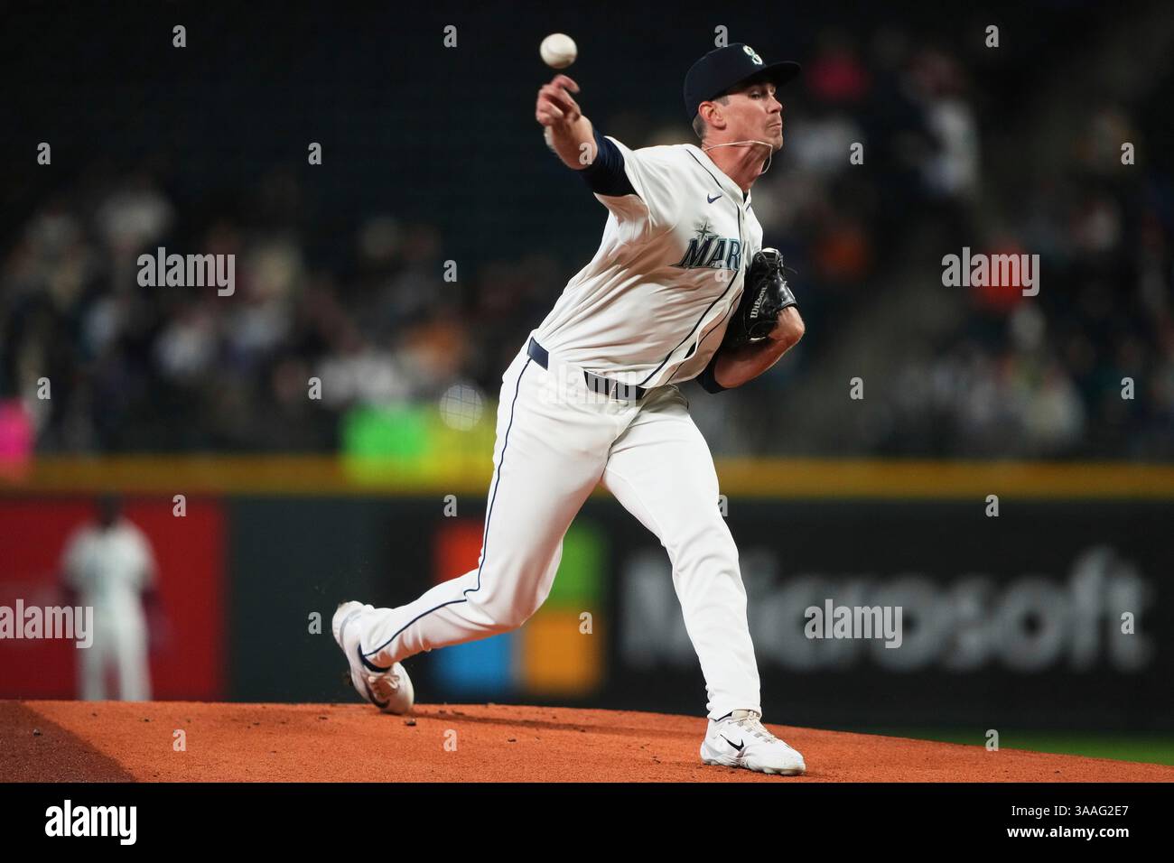 Seattle Mariners pitcher Emerson Hancock throw against the Detroit ...