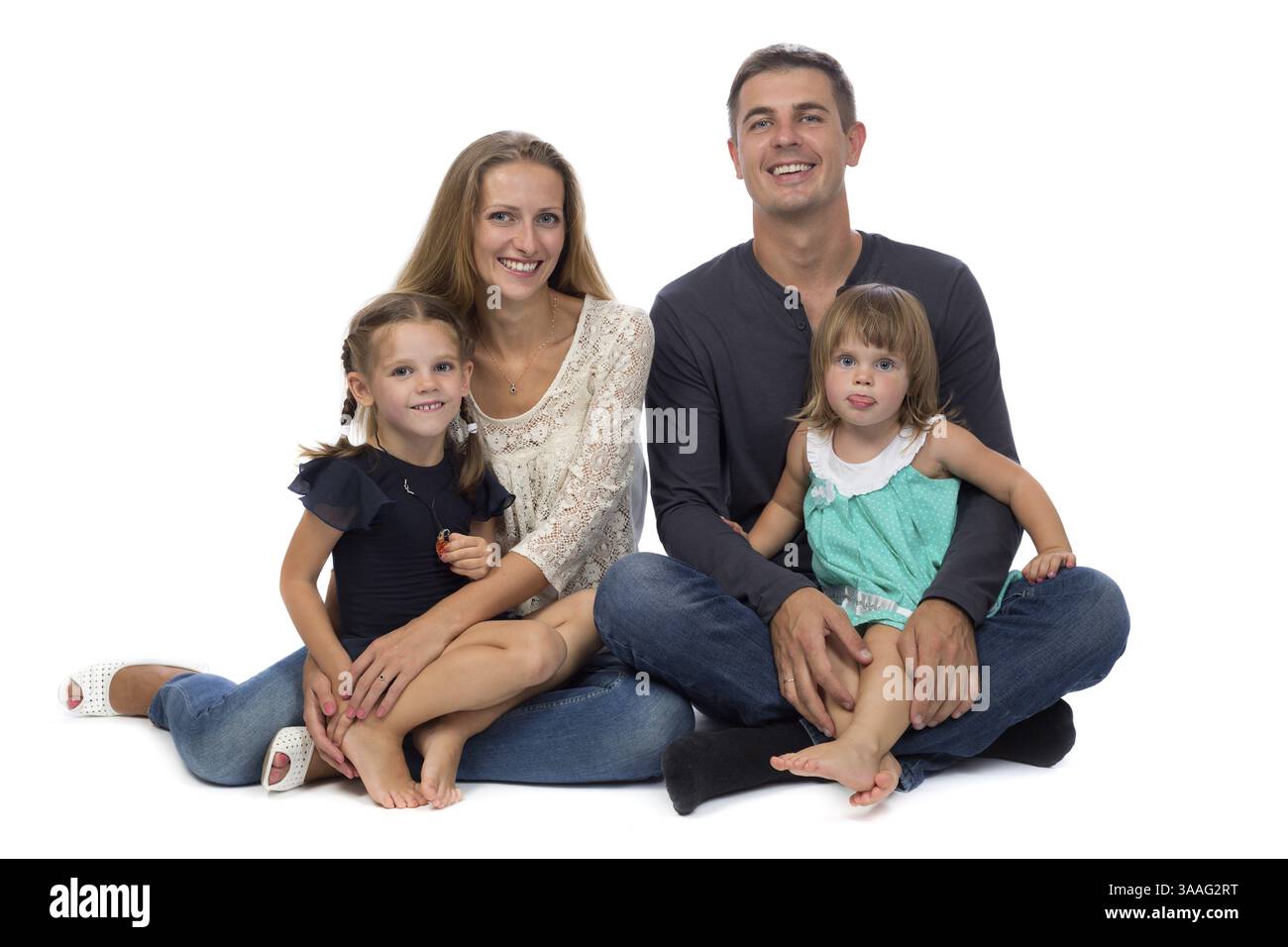 Happy family. Father, mother and children. Over white background Stock ...