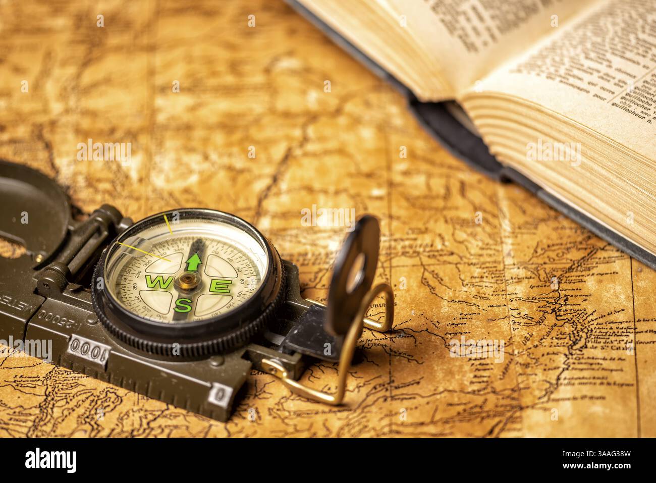 Old expedition map with old-fashioned magnetic compass Stock Photo - Alamy