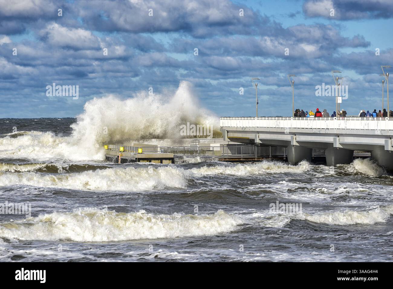 Large braking waves during a storm in Kolobrzeg on the Polish Baltic ...