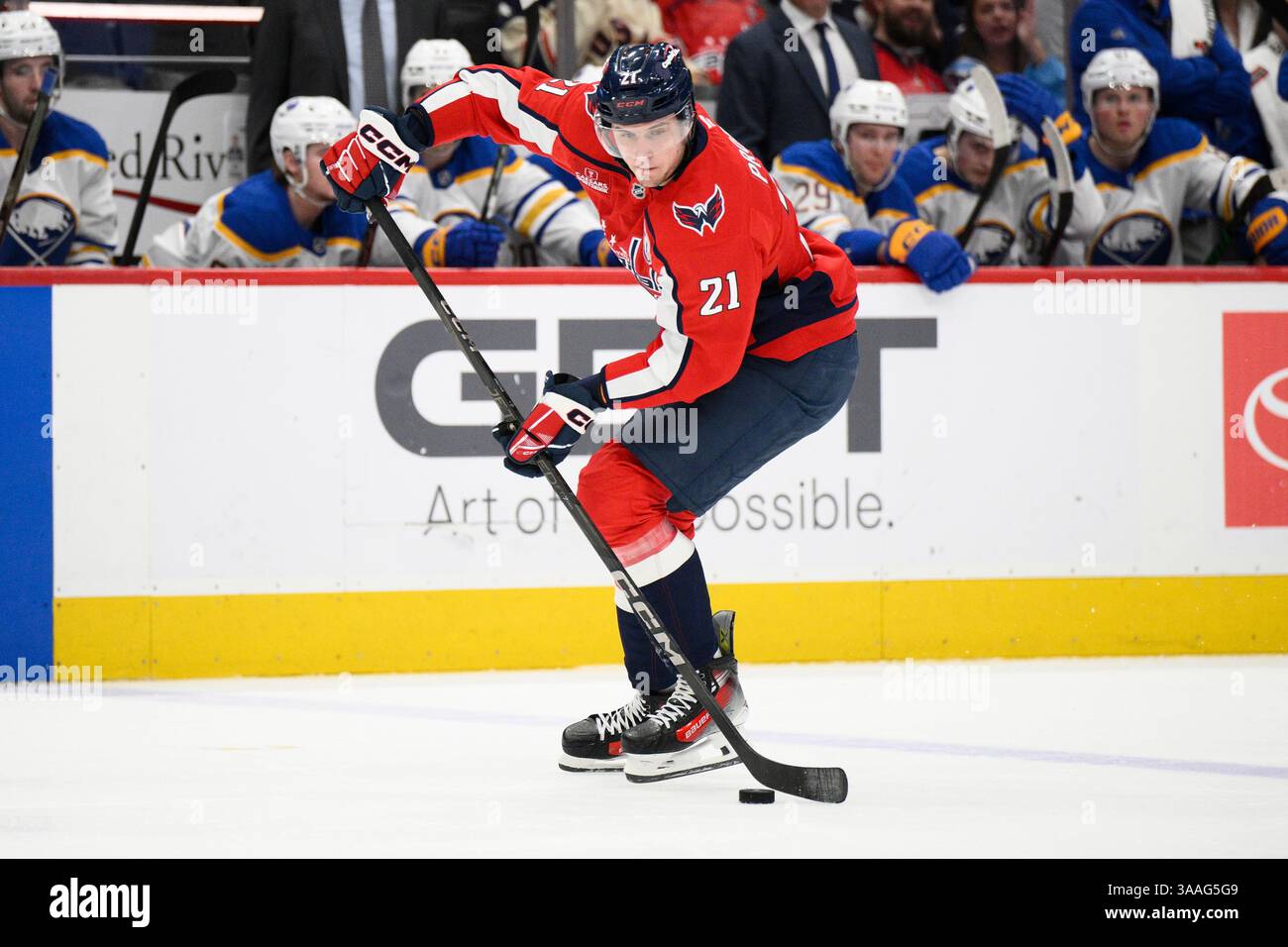 Washington Capitals center Aliaksei Protas (21) in action during the ...