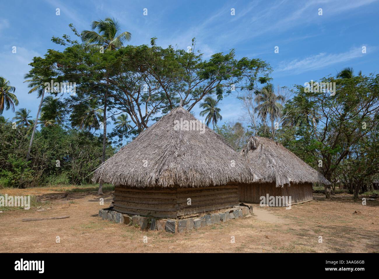 Typical thatch roof and dried mud or pise huts in the Arhuaco ...