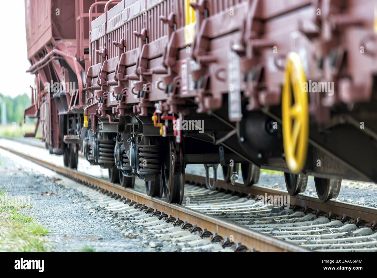 Goods train with goods wagons at a marshalling yard in Europe Stock ...
