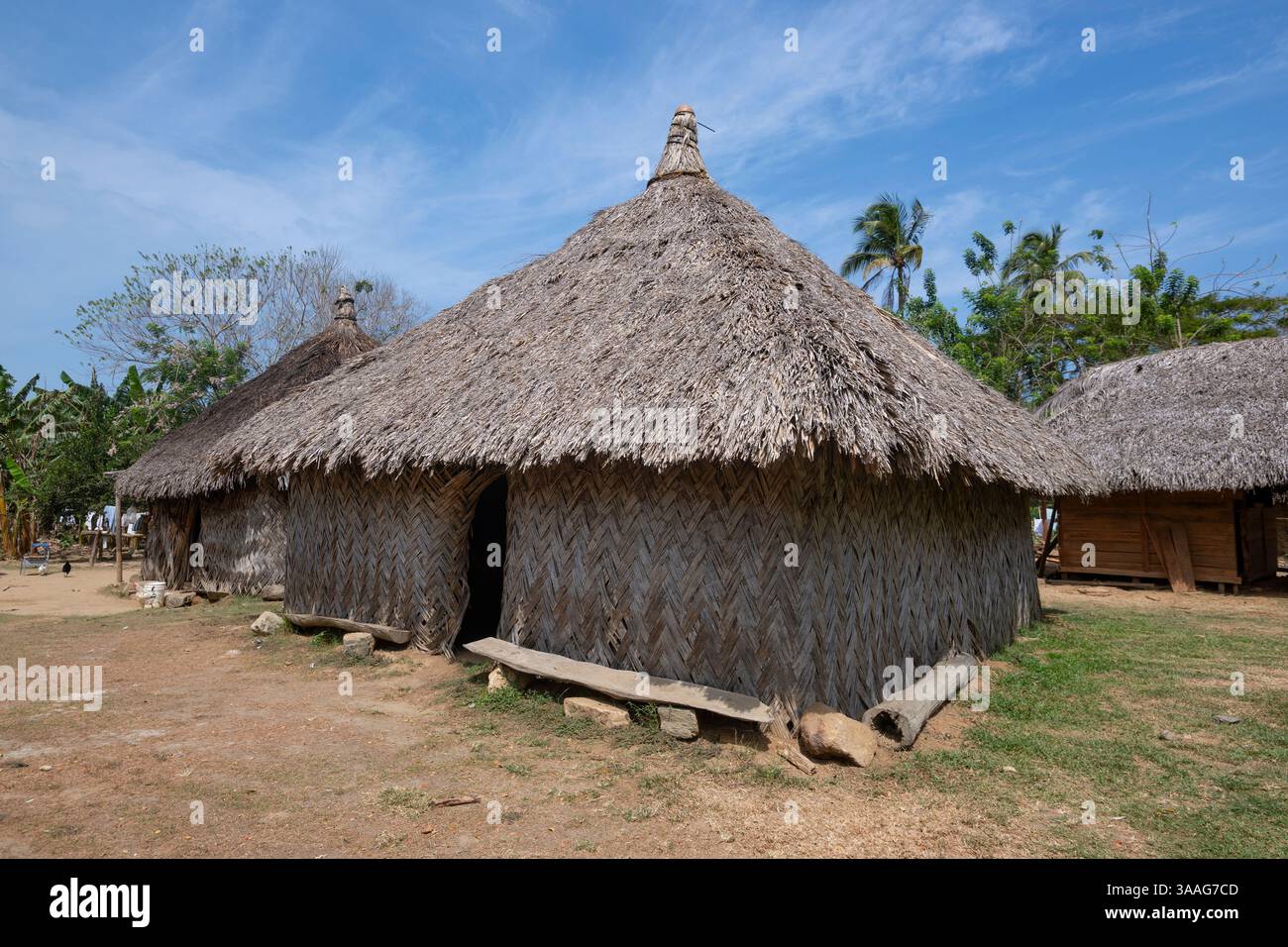 Typical woven palm frond walls and thatch roof huts in the Arhuaco ...