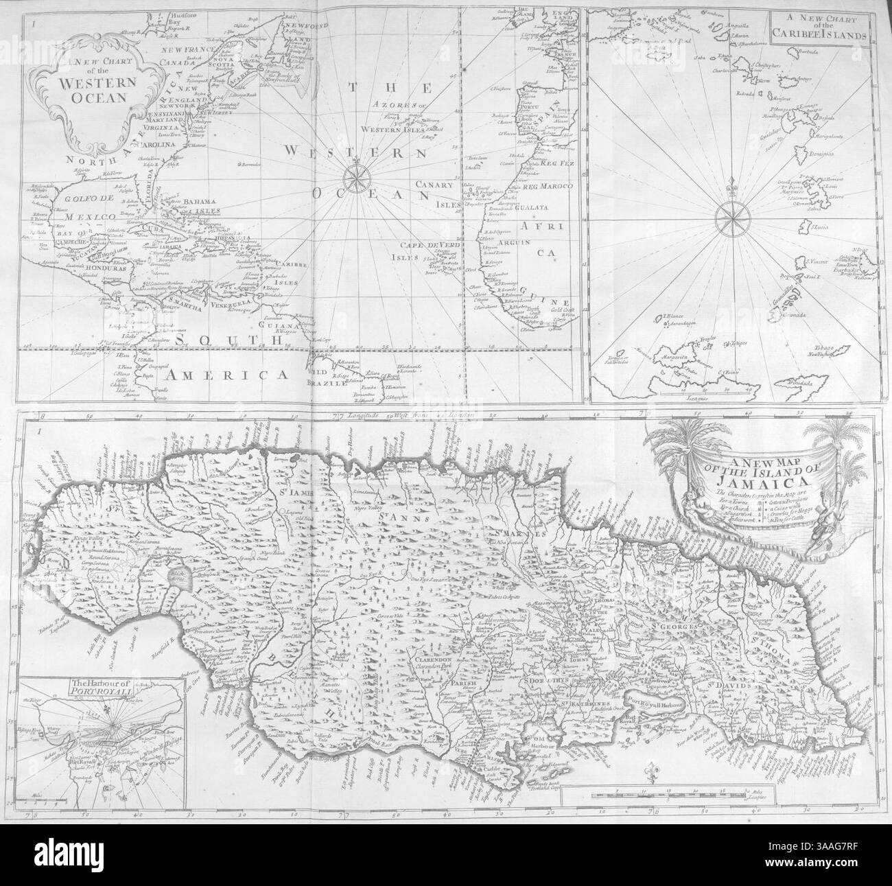 Jamaica Map Sloane 1707 mobot31753000820123 0169 Stock Photo - Alamy