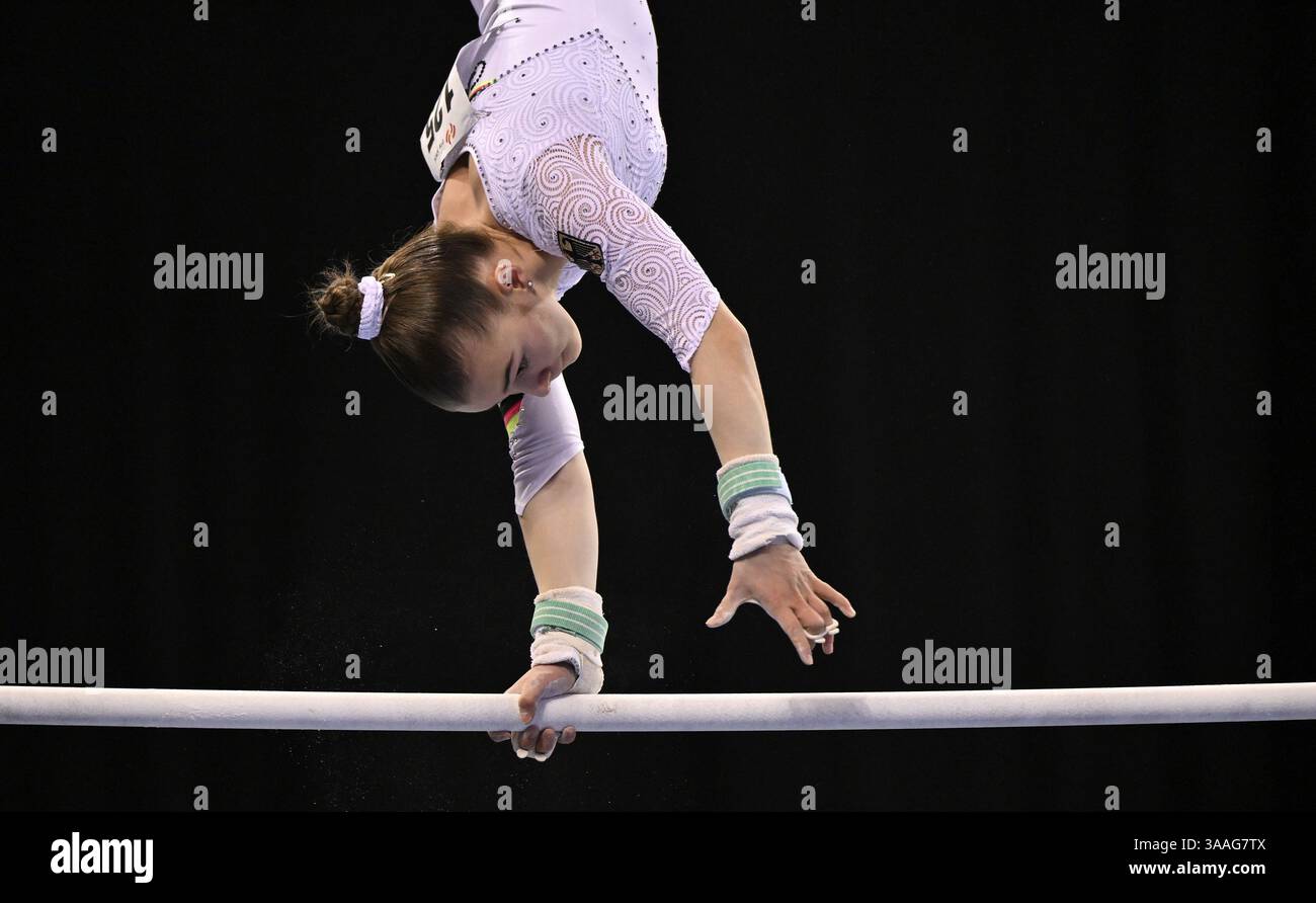 Anni Bartel GER uneven bars action gymnastics, EnBW DTB-Pokal, Porsche ...
