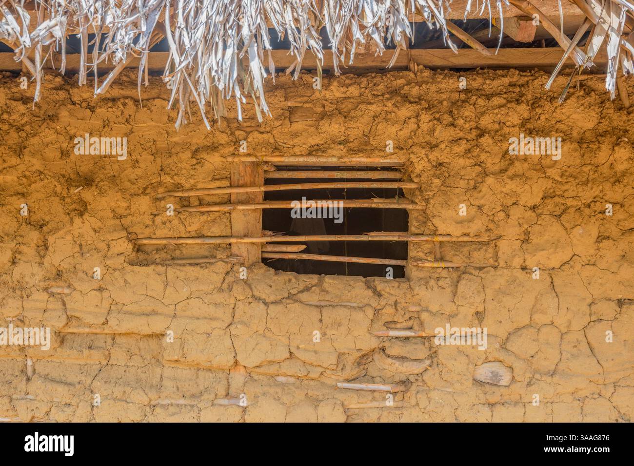 Details of a hut dried mud wall or adobe or pise, in the Arhuaco ...