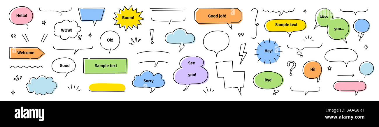 Line frame text speech bubble set. Line balloon frame design talk ...
