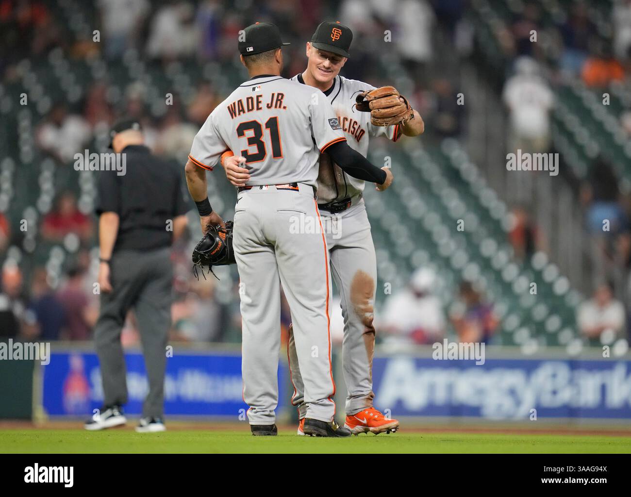 San Francisco Giants first baseman LaMonte Wade Jr. (31) hugs third ...