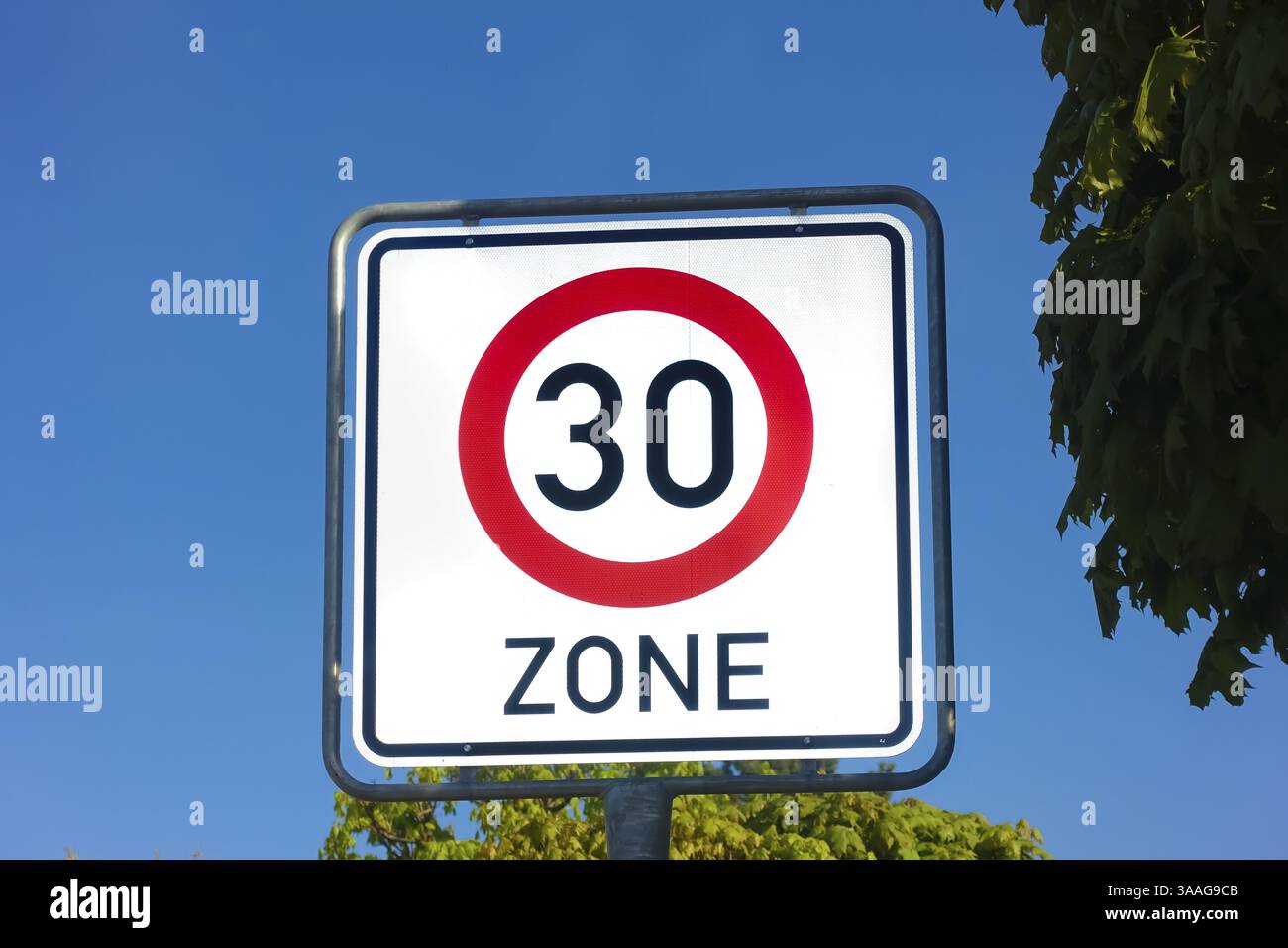 Traffic sign, road sign, traffic sign, 30 zone, start of zone with maximum speed limit 30 km/h ...