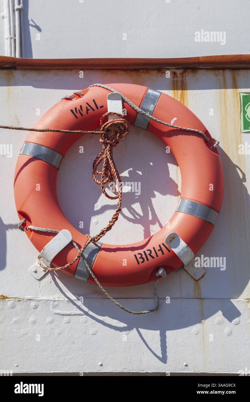 Lifebuoy on the museum ship steam icebreaker Wal, Bremerhaven, Bremen ...