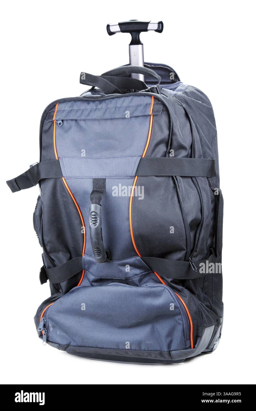 Blue valise with red insertion insulated on white background Stock ...