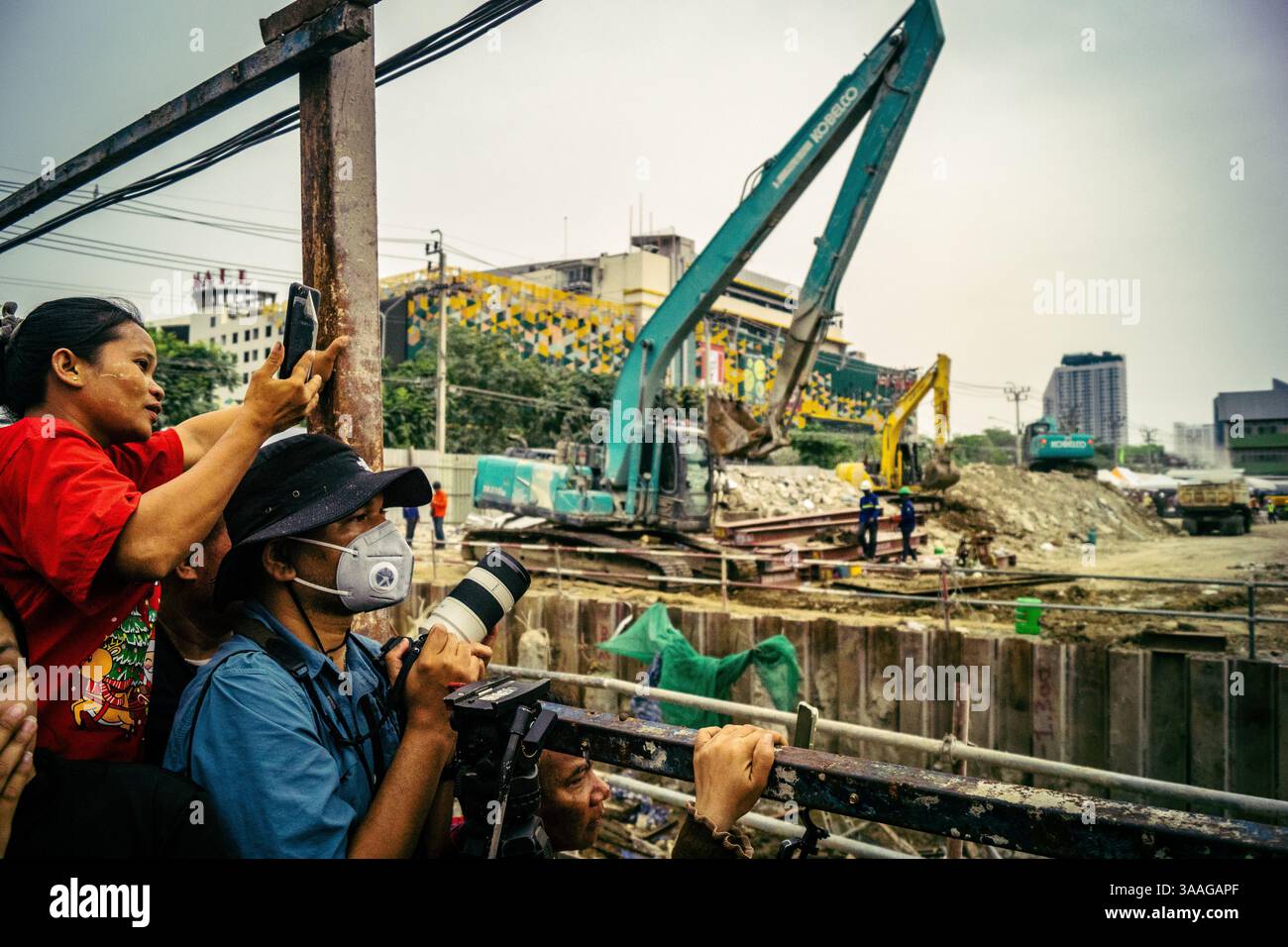 Bangkok, Thailand, March 31, 2025 Rescuers work at the site of a high ...