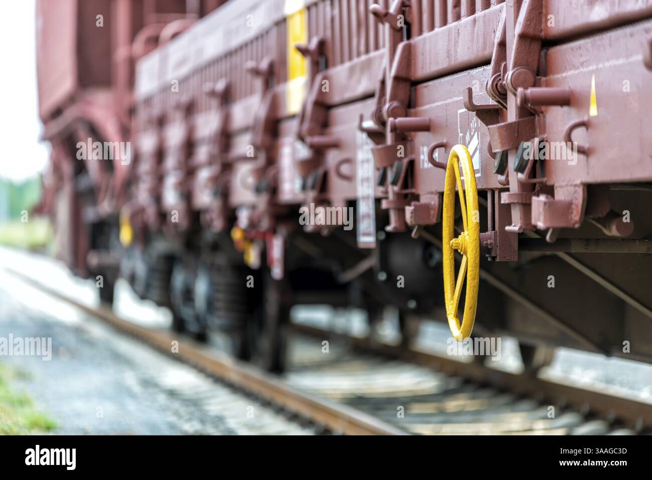Goods train with goods wagons at a marshalling yard in Europe Stock ...