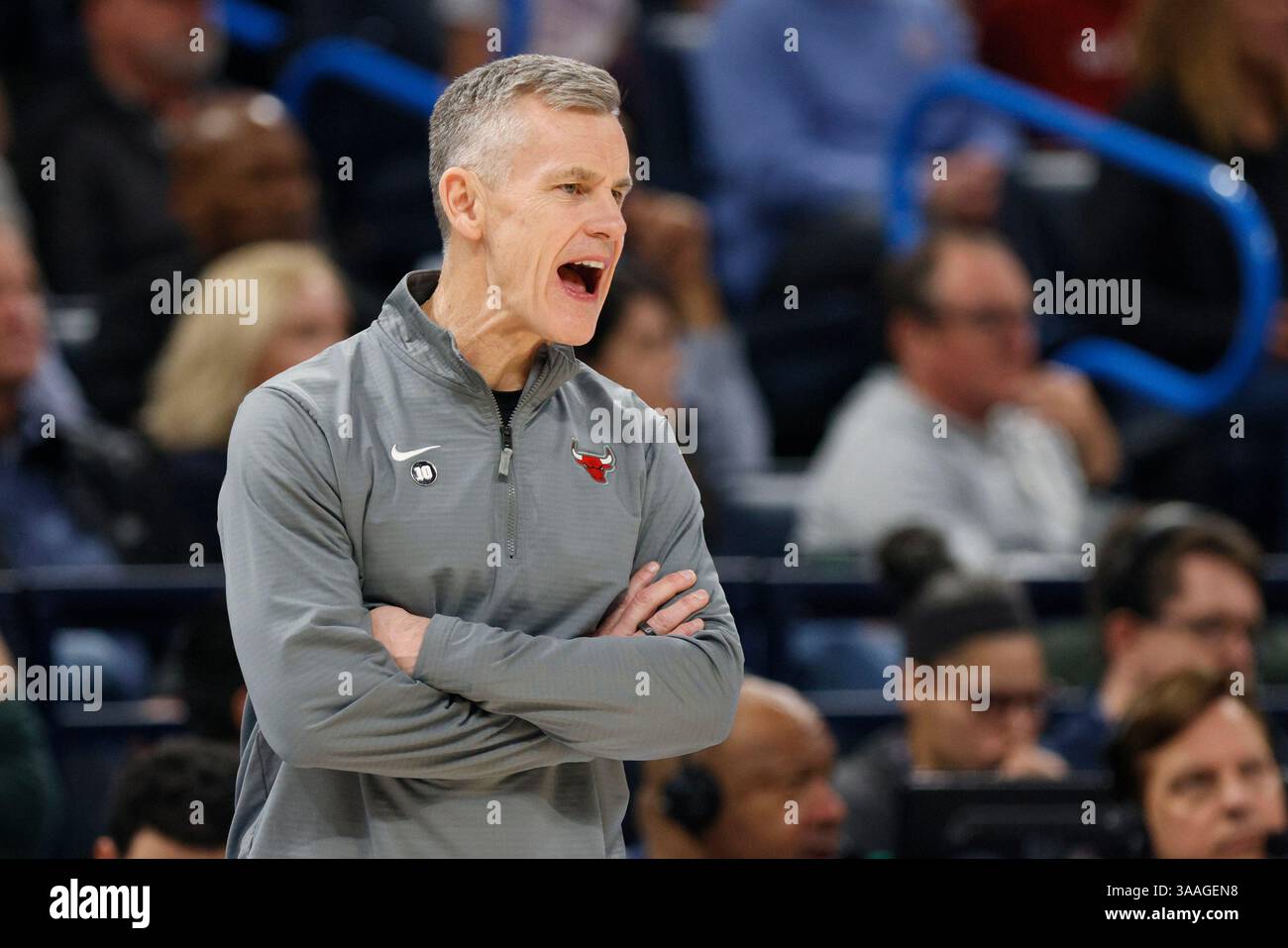 Chicago Bull coach Billy Donovan gives instructions during the first ...