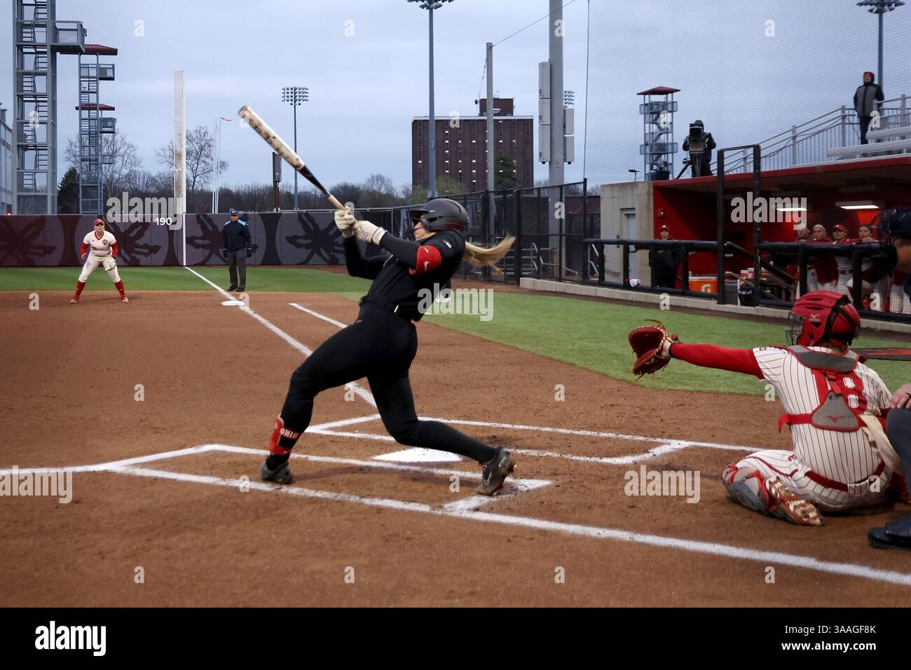 Ohio State infielder Kami Kortokrax (27) hits a home run during an NCAA ...