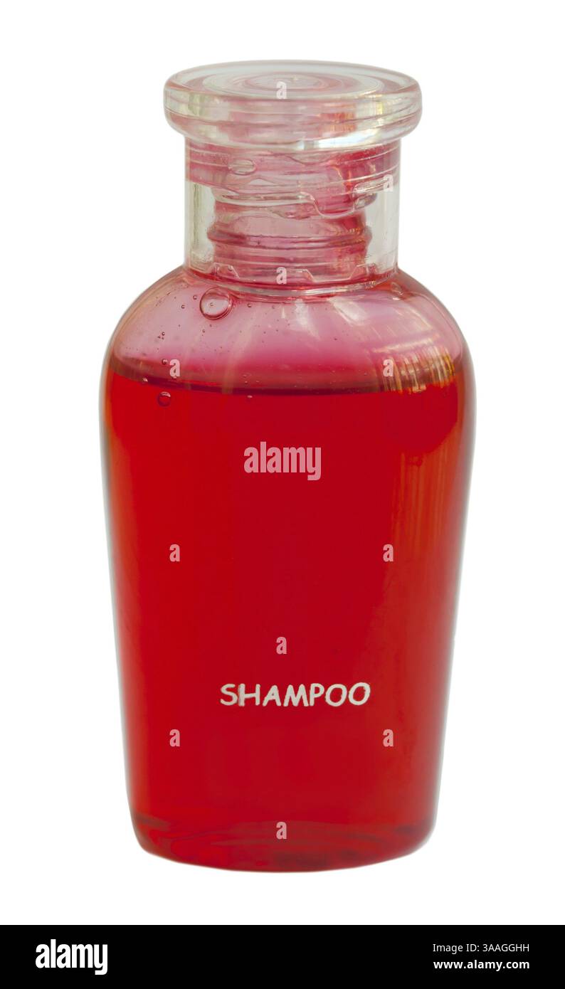 Small red bottle of shampoo isolated on white background Stock Photo ...