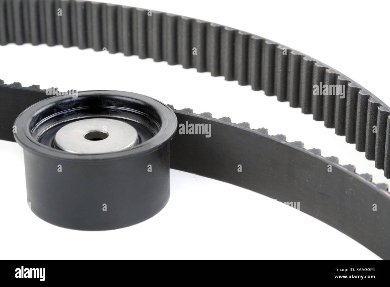 Tension pulley and timing belt, Isolate on white Stock Photo - Alamy