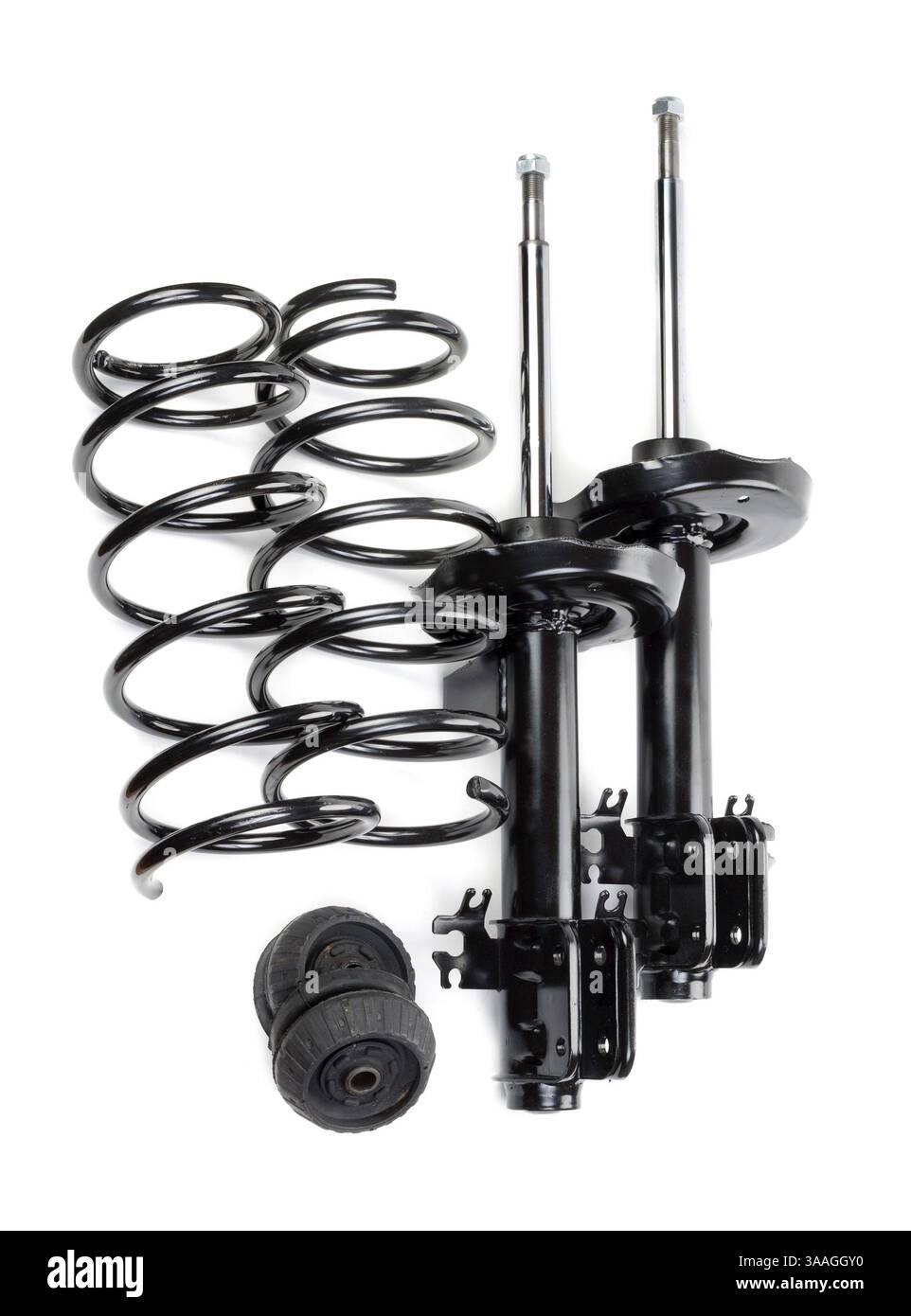 Set of shock absorbers, springs and thrust bearings isolated on white ...