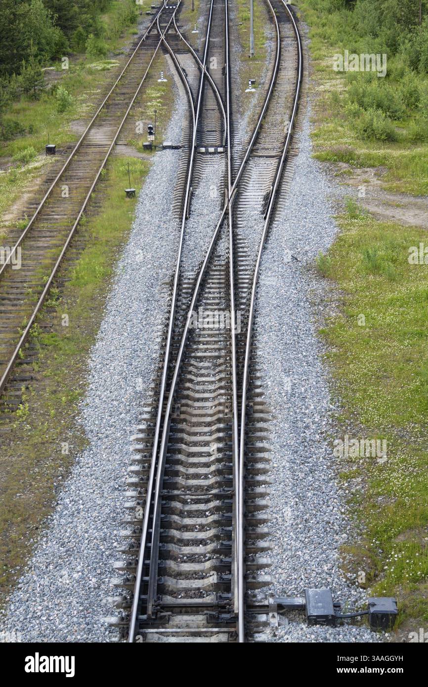 Railroad tracks to the junction, view from the top Stock Photo - Alamy