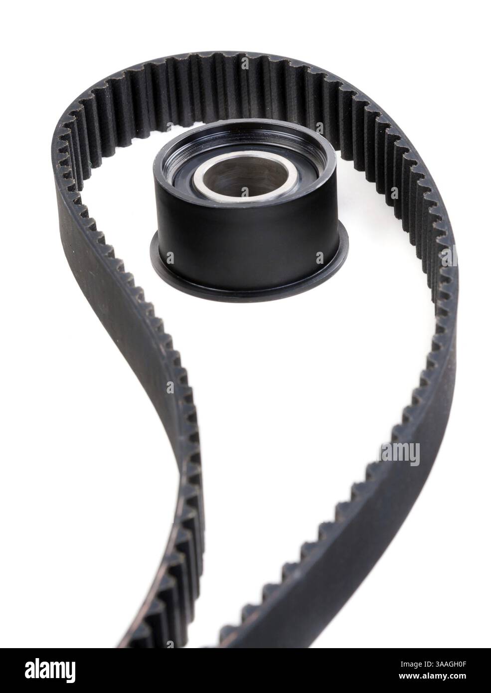 Roller and timing belt isolated on white Stock Photo - Alamy