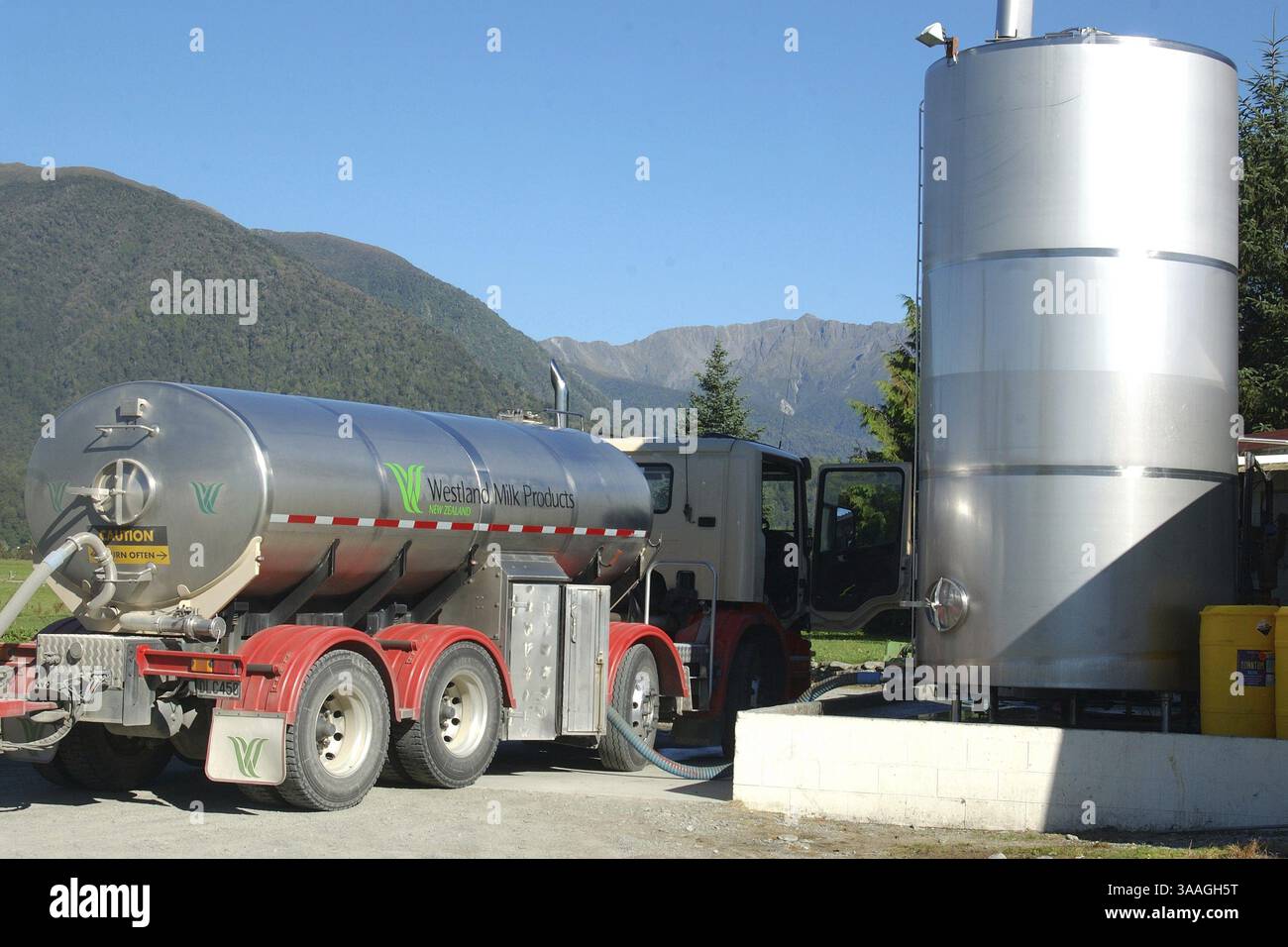 Westland Milk Products tanker picking up milk at a West Coast dairy ...
