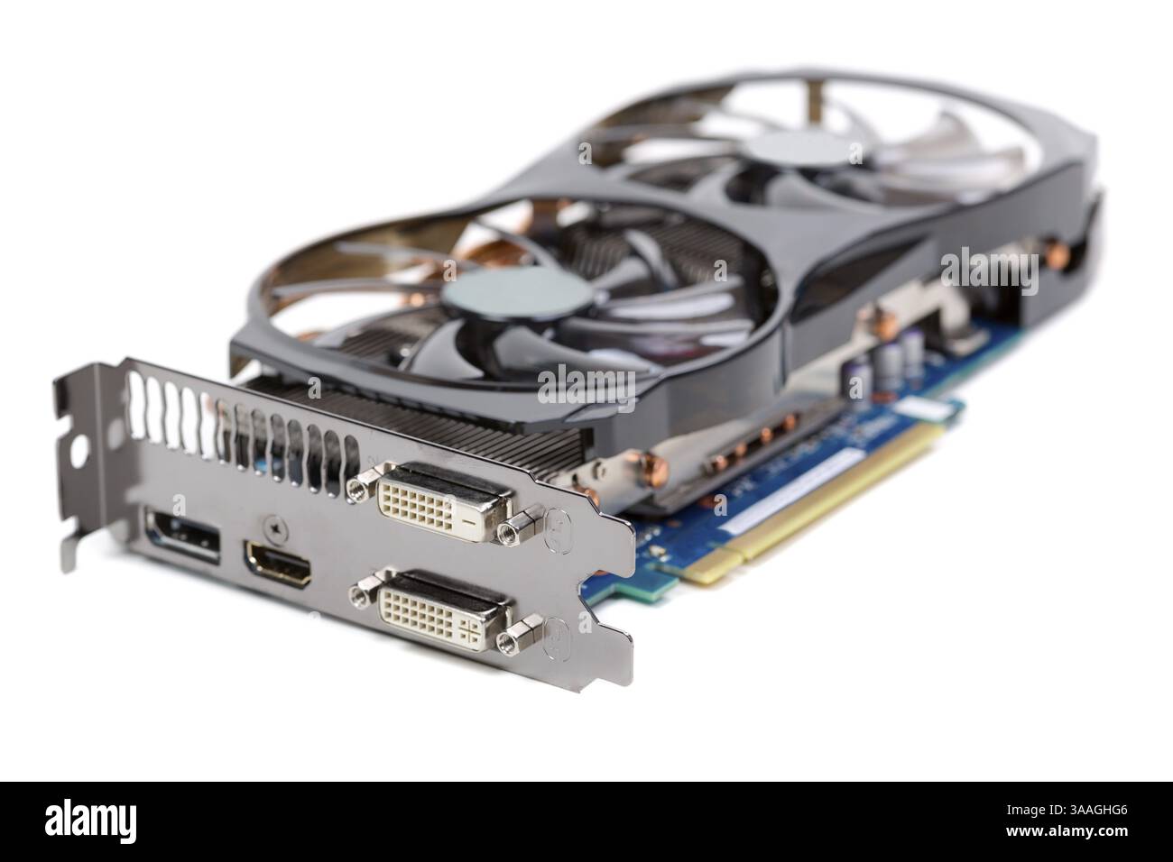 Modern graphics controller PC with dual-fan cooling. Isolate on white ...
