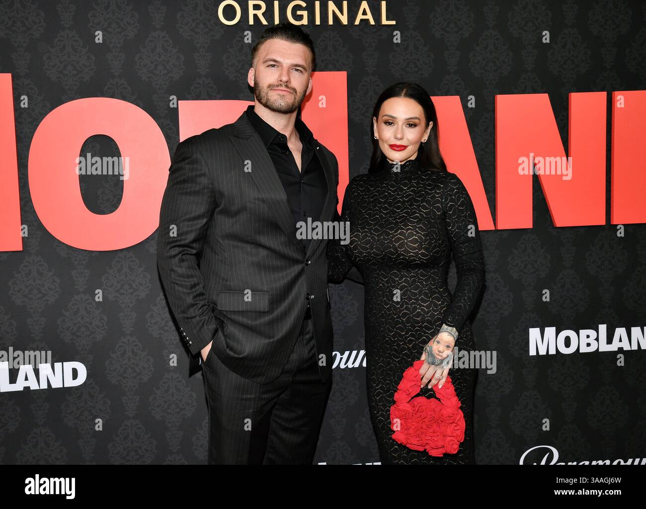 Zack Carpinello, left, and Jenni "Jwoww" Farley attend the Paramount+ ...