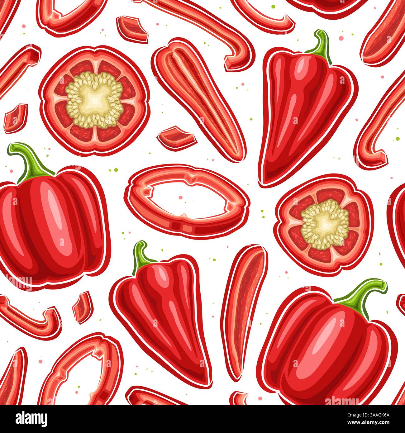 Vector Red Pepper Seamless Pattern, square background with various ...