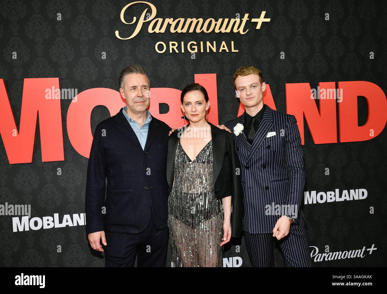 Paddy Considine, left, Lara Pulver and Anson Boon attend the Paramount+ ...
